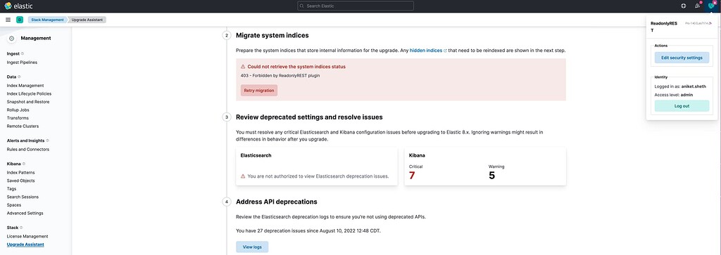403 ERROR on upgrade assistance for Elasticsearch - ReadonlyREST Community