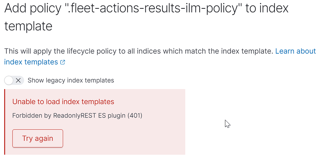 Forbidden By Readonlyrest Es Plugin With Add Policy To Index Template Action In Kibana Users